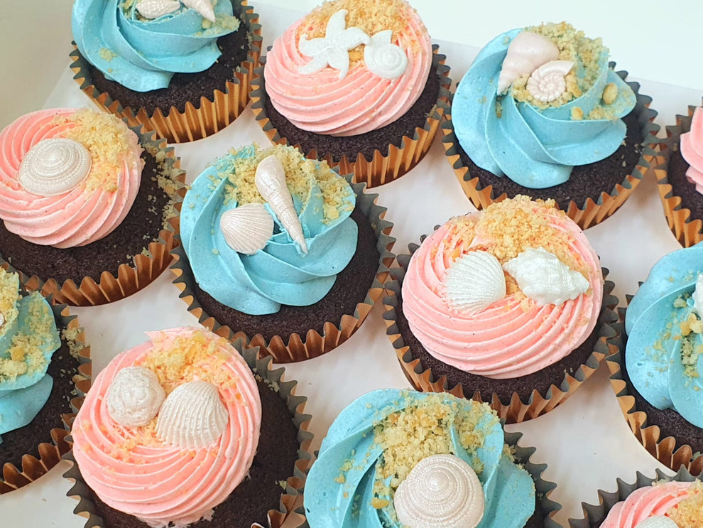 Seaside Cupcakes (Box of 12) - Beach & Seashell Party Treats | Online ...